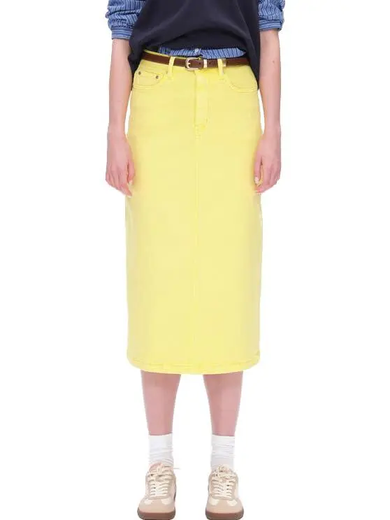 BAYEAS Slit Hem Denim Midi Skirt - Lemon