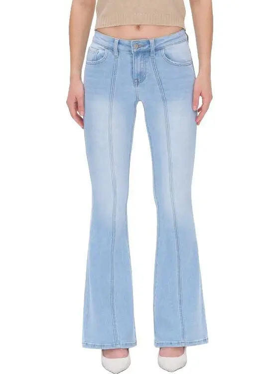 BAYEAS Seamed High-waist Flare Jeans - Light Blue