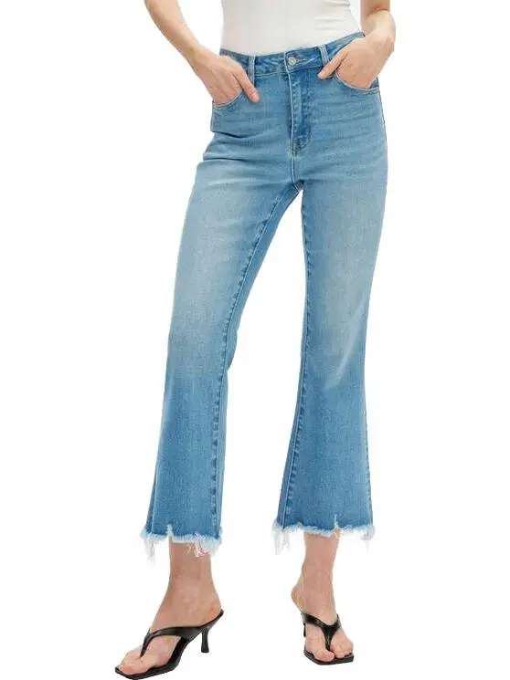 BAYEAS High-rise Flare Ankle Jeans - Light Blue
