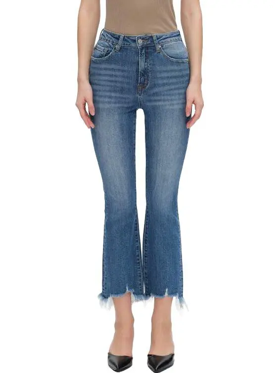 BAYEAS High-rise Flare Ankle Jeans - Medium Blue