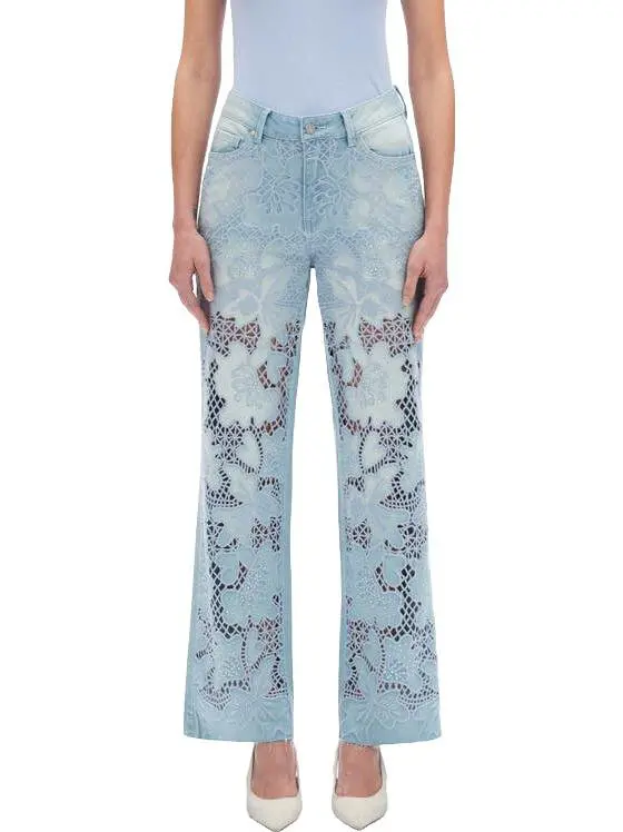 BAYEAS Crystal Embellished Relaxed Straight-leg Jeans - Light Blue