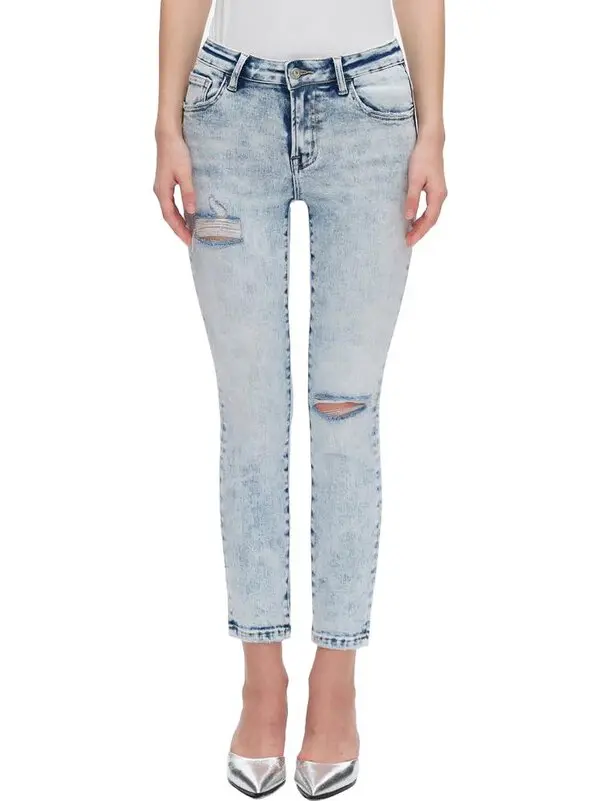 BAYEAS Kelly Ripped Mid Rise Crop Skinny Jeans - Light Blue