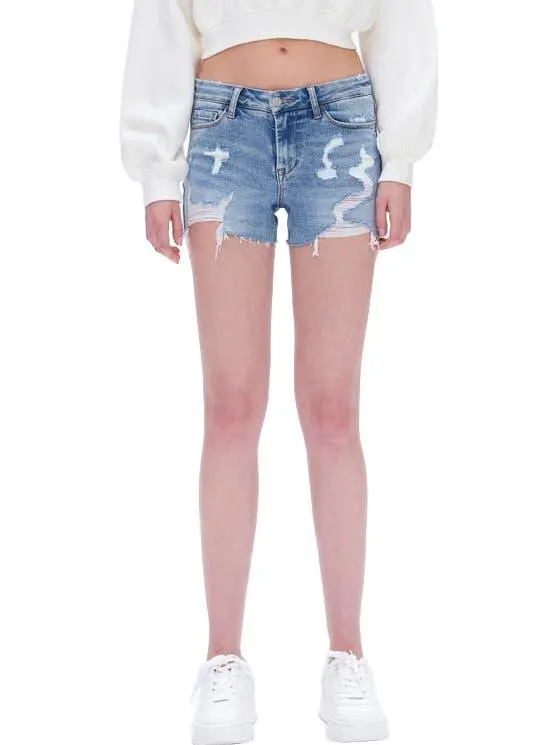 BAYEAS Emma Distressed Denim Shorts - Medium Blue
