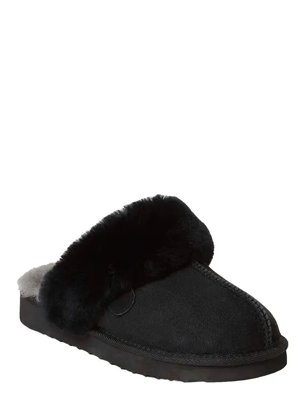 DEARFOAMS Fireside Sydney Genuine Shearling Scuff Slippers - Black