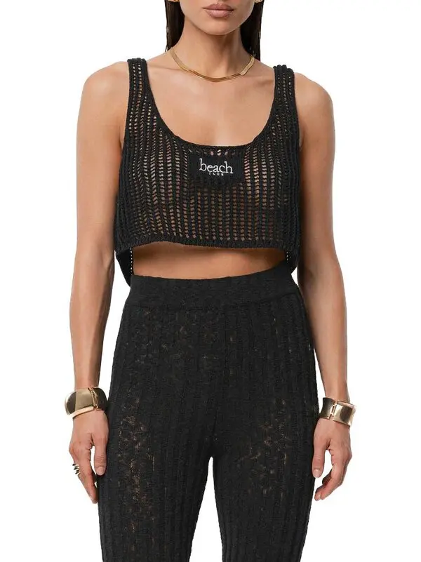 JLUXLABEL Island Nights Open Knit Crop Top - Black