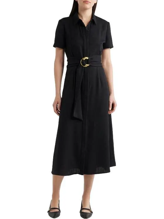 Julia Jordan Belted Midi Shirtdress - Black