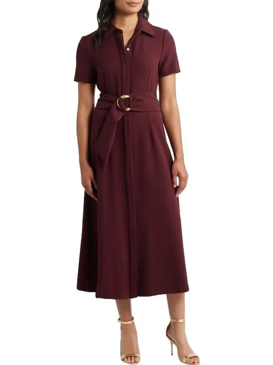Julia Jordan Belted Midi Shirtdress - Burgundy