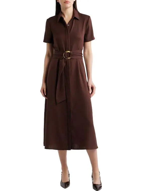 Julia Jordan Belted Midi Shirtdress - Chocolate