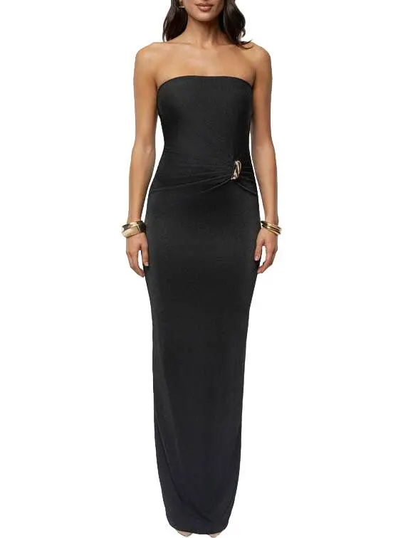 JLUXLABEL Celestial Drift Pleated Strapless Maxi Dress - Black