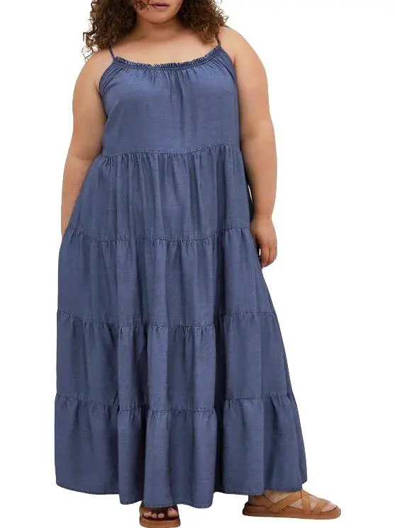 City Chic Island Tiered Maxi Dress - Dark Wash