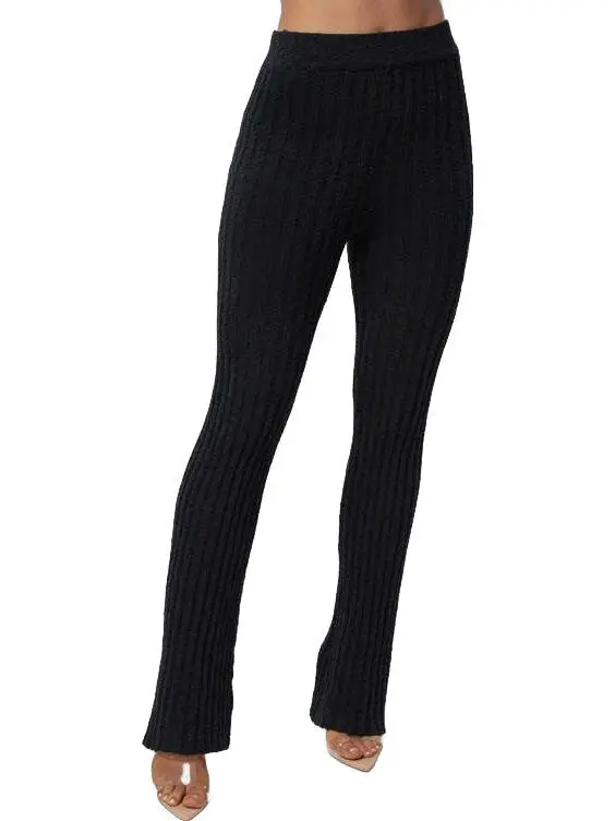 JLUXLABEL Lanah Rib Knit Flare Pants - Black