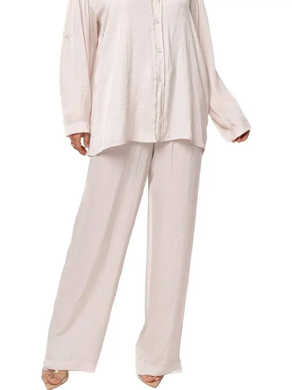 JLUXLABEL Crinkled Shirt And Straight Leg Pant Set - Ivory