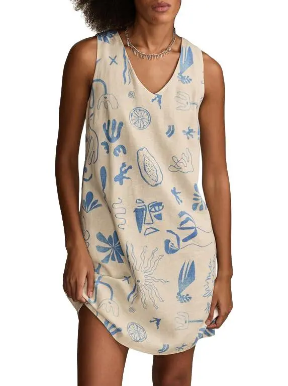 Lucky Brand Mixed Print Linen Blend Mini Dress - Blue Coral Print