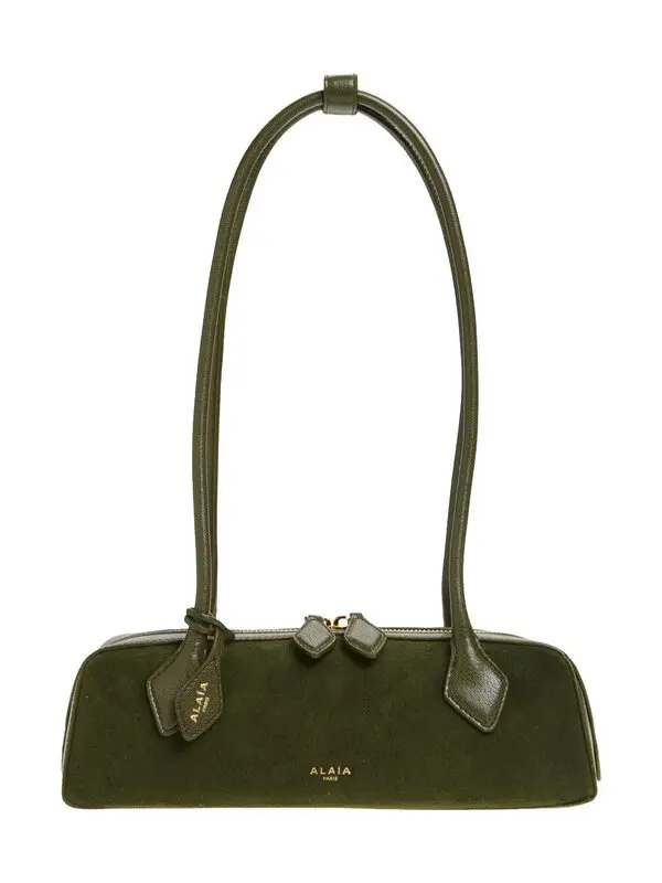 Alaïa Small Le Teckel Suede East/west Shoulder Bag - Olive