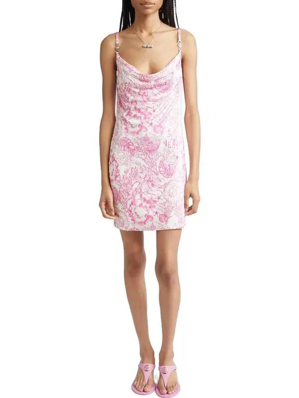 Versace Underwater Barocco Liquid Jersey Minidress - Eggshell Dragonfruit