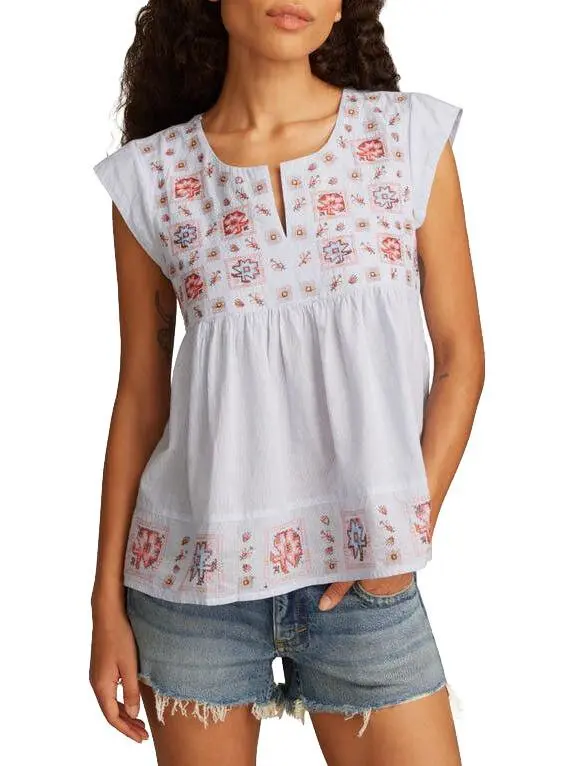 Lucky Brand Embroidered Peasant Top - Blue Stripe
