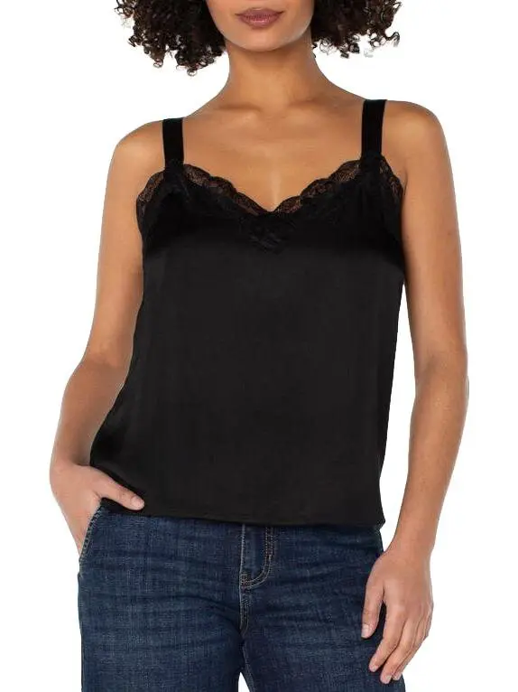 LIVERPOOL Lace Trim Satin Camisole - Black