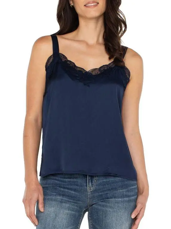 LIVERPOOL Lace Trim Satin Camisole - Dark Navy