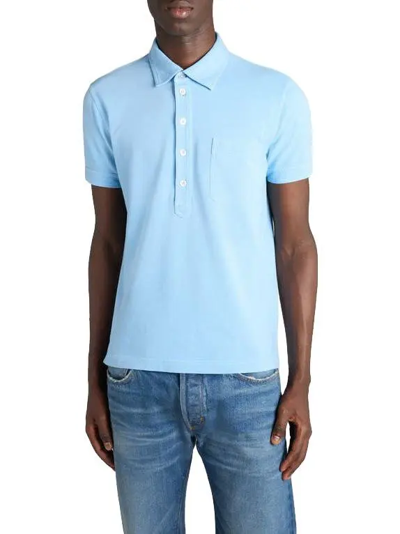 TOM FORD Lyocell & Cotton Piqué Polo - Iris Blue