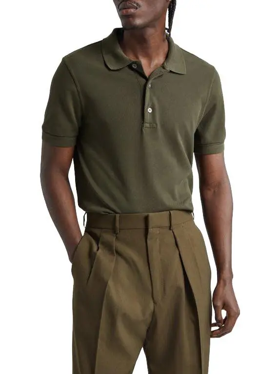 TOM FORD Lyocell & Cotton Piqué Polo - Military Green