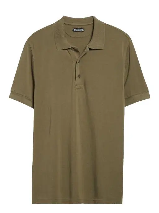 TOM FORD Lyocell & Cotton Piqué Polo - Pale Army