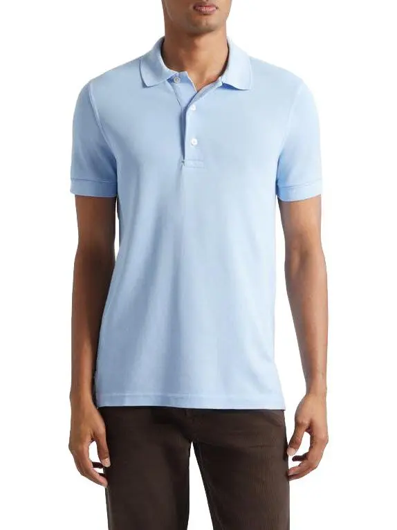 TOM FORD Lyocell & Cotton Piqué Polo - Turquoise