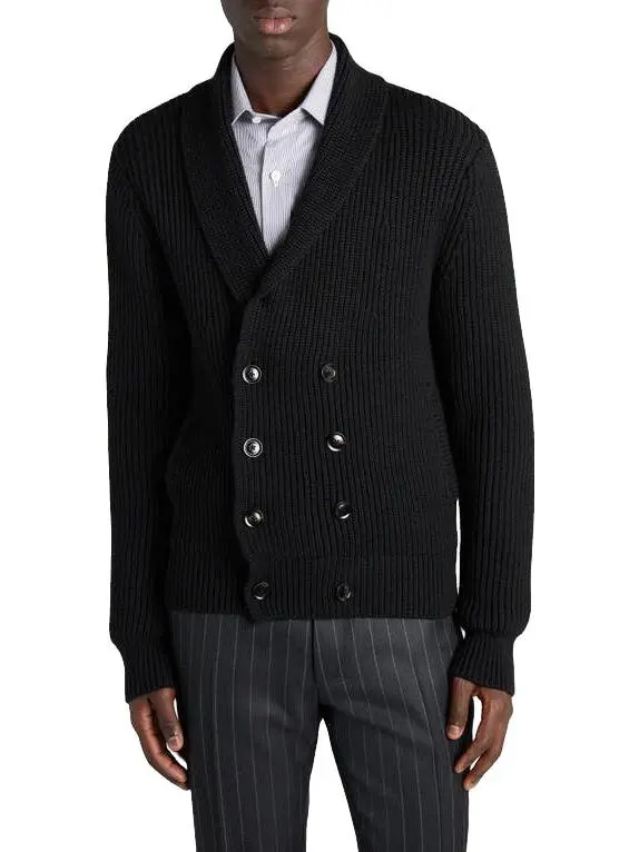 TOM FORD Double-breasted Shawl Collar Wool & Silk Cardigan - Lb999 Black
