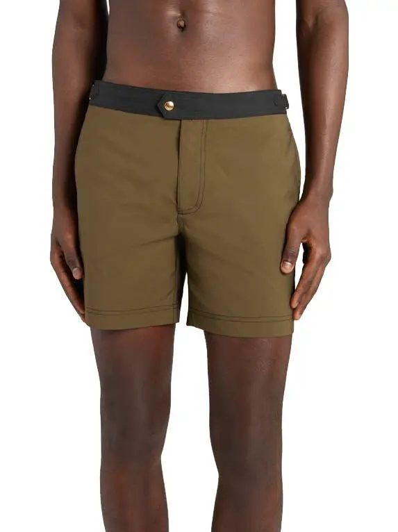TOM FORD Poplin Swim Trunks - Military Green/black