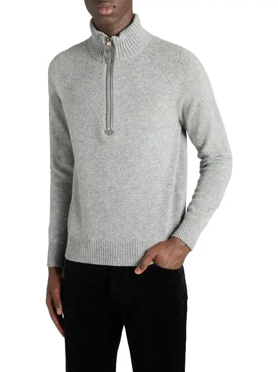TOM FORD Lambswool & Cashmere Half Zip Sweater - Grey Melange