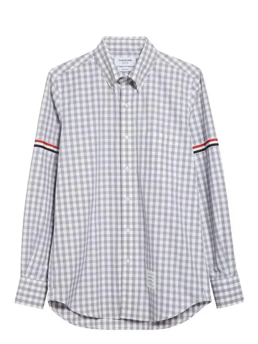 Thom Browne Armband Stripe Cotton Button Down Shirt - Medium Grey
