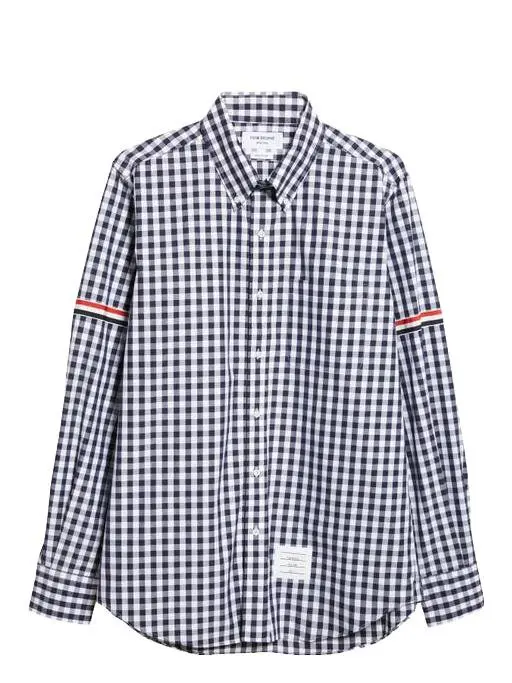 Thom Browne Armband Stripe Cotton Button Down Shirt - Navy