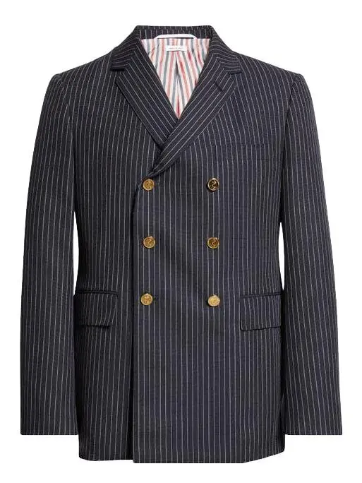 Thom Browne Fit Pinstripe Double-breasted Wool Sport Coat - Navy