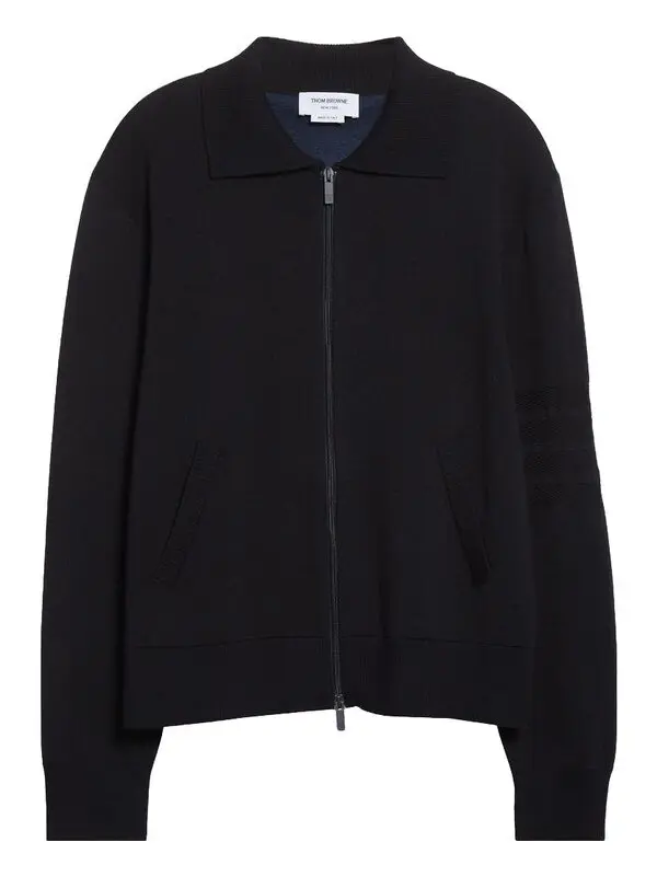 Thom Browne Double Face Zip Wool Blend Cardigan - Navy