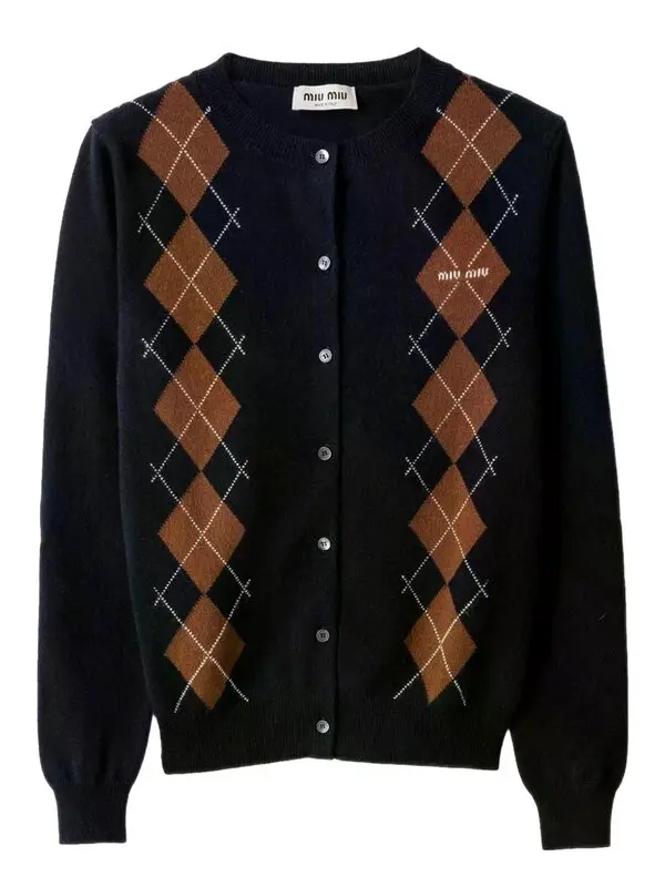 Miu Miu Argyle Intarsia-knit Cardigan - Blue