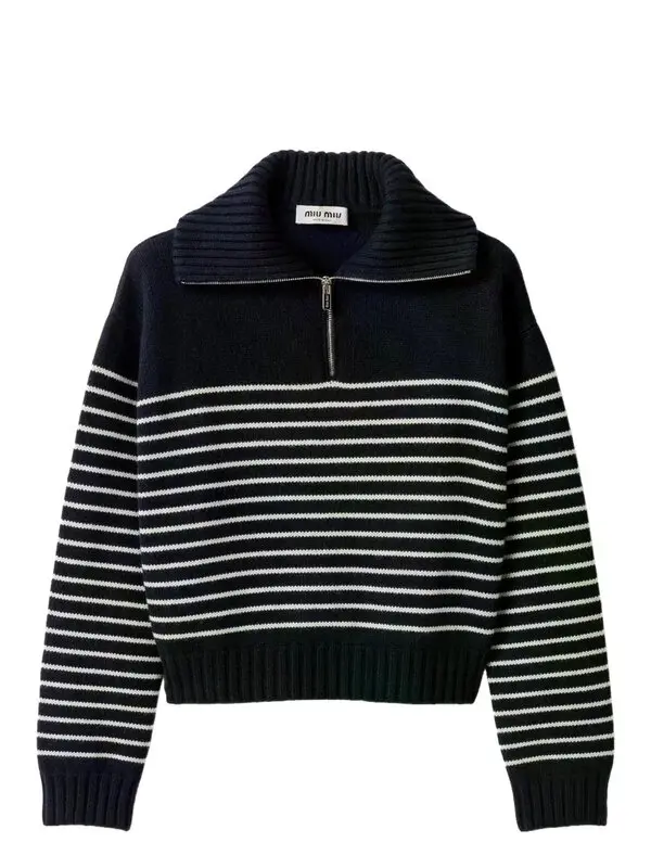 Miu Miu Ribbed Collar Striped Sweater - Blue