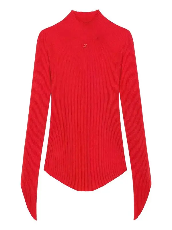 COURREGES High-neck Ribbed-knit Jumper - Red