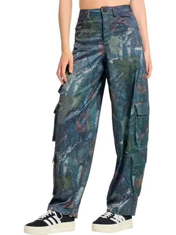 Adidas Leaf Camo Print Satin Cargo Pants - Black