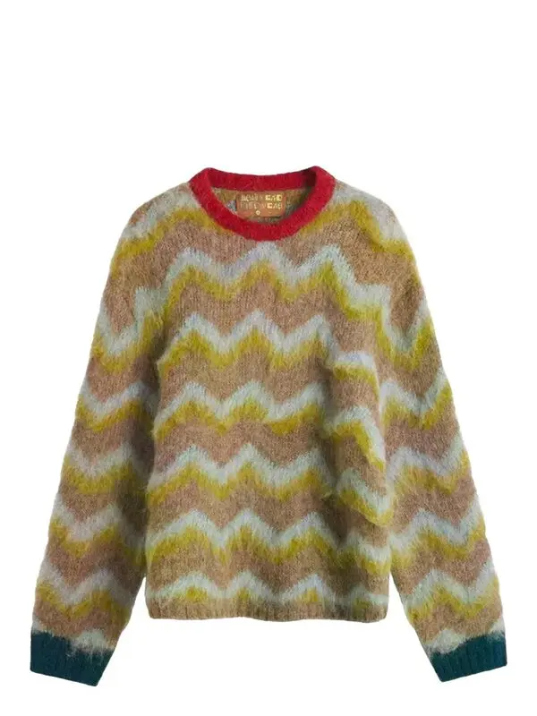 BRAIN DEAD Zig-zag Wool-blend Knit Sweater - Brown