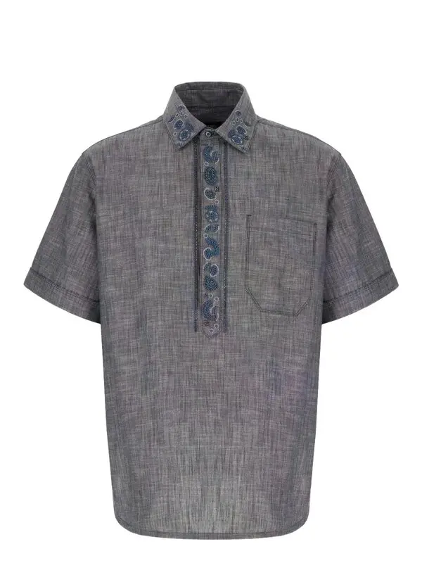 Fendi Paisley-embroidered Short-sleeved Shirt - Blue