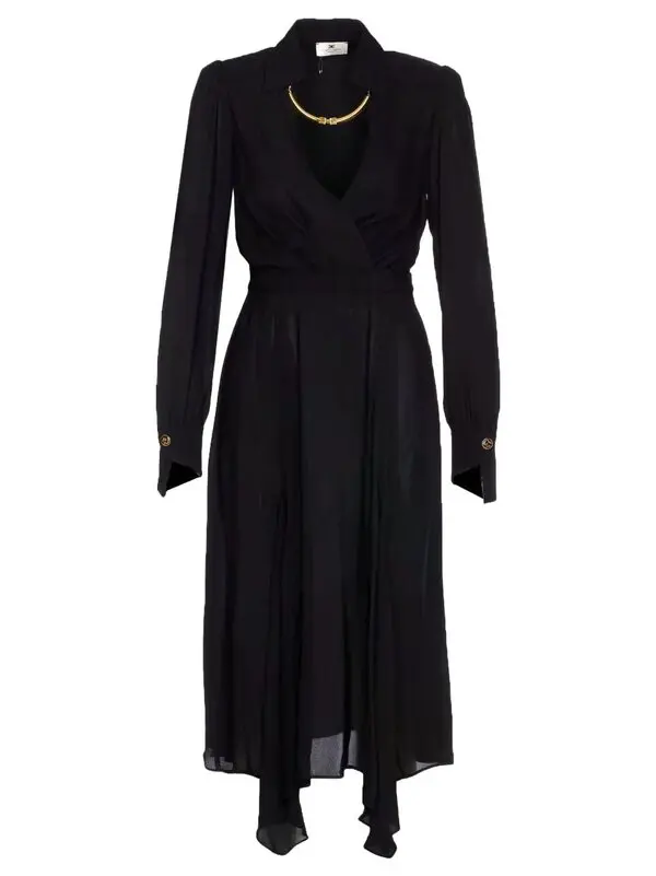Elisabetta Franchi V-neck Midi Dress With Logo Necklace - Black