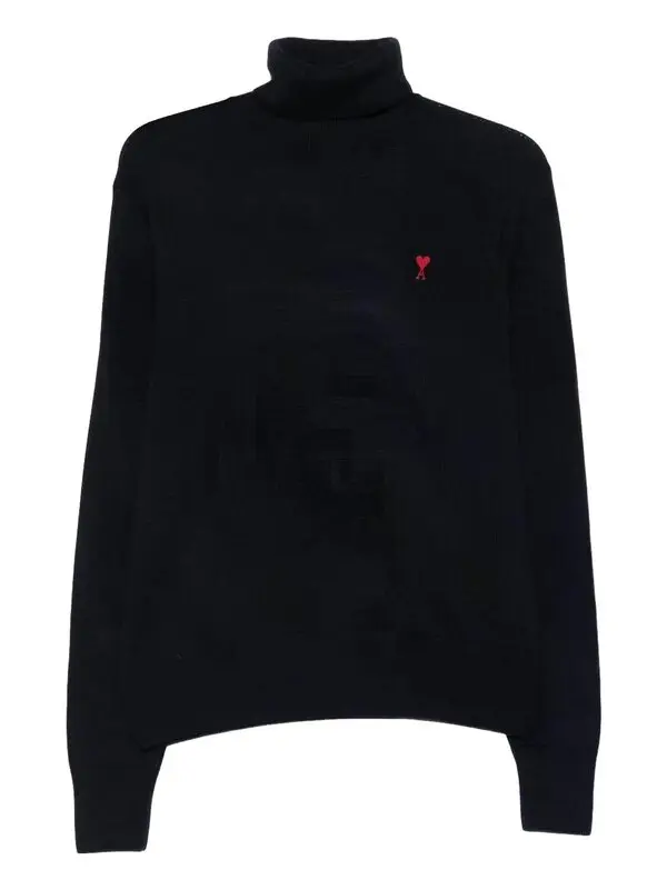 Ami Heart-embroidered Turtleneck Sweater - Blue