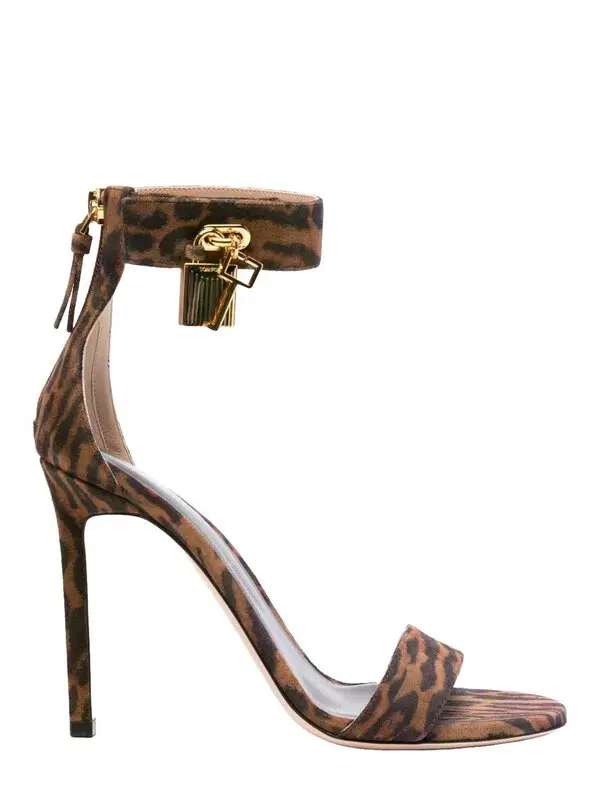 TOM FORD 105mm Padlock-detail Leopard-print Sandals - Brown