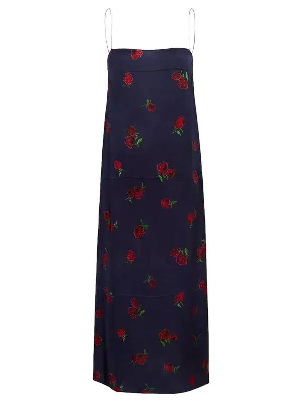 Khaite Sicily Floral-print Slip Midi Dress - Blue