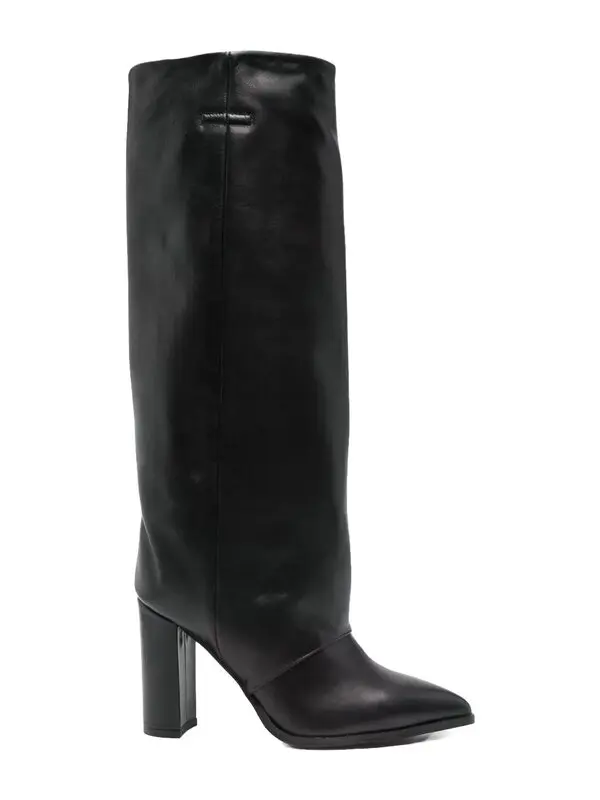 GISEL MOIRE 100mm Leather Knee-high Boots - Black