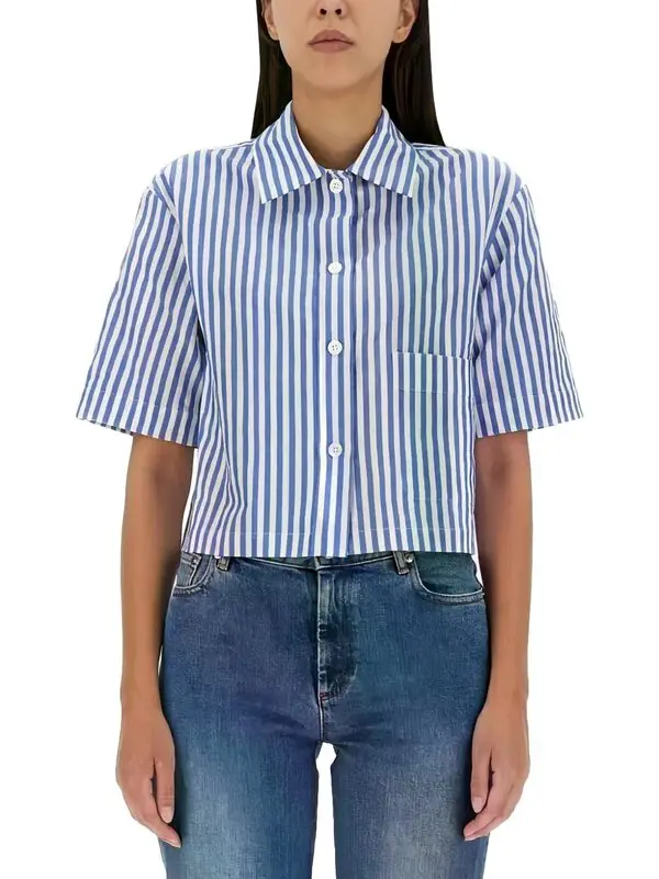 MARGARET HOWELL Striped Short-sleeve Shirt - Blue