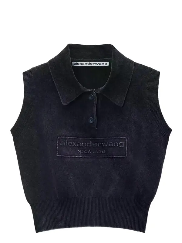Alexander Wang Logo-embossed Sleeveless Polo Top - Black
