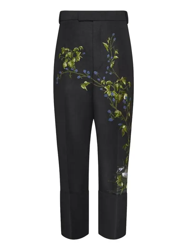 Thom Browne Floral-embroidered Trousers - Black