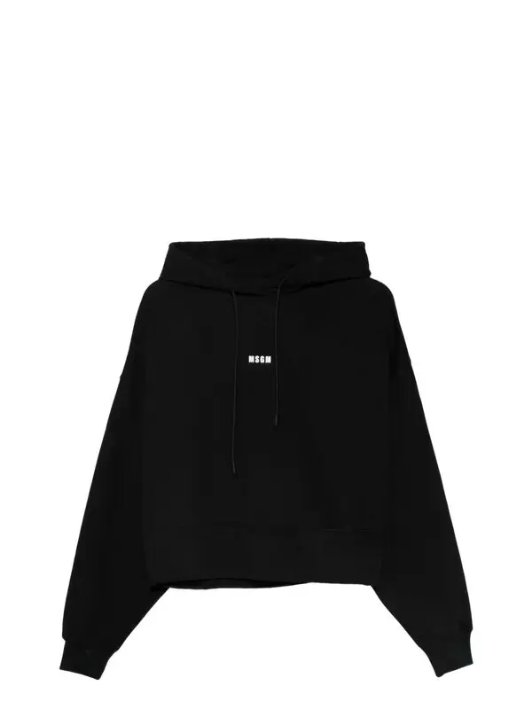 MSGM Logo Detailed Hooded Top - Black