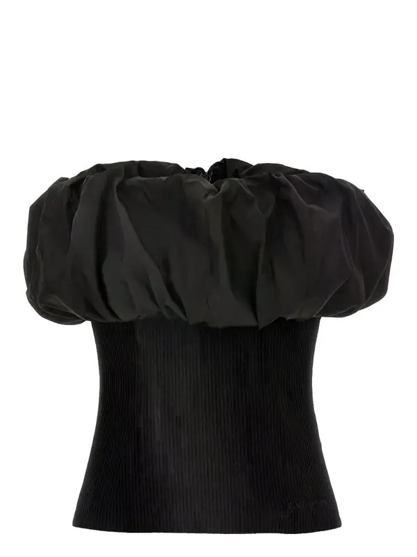 GANNI Ribbed Off-the-shoulder Top - Black