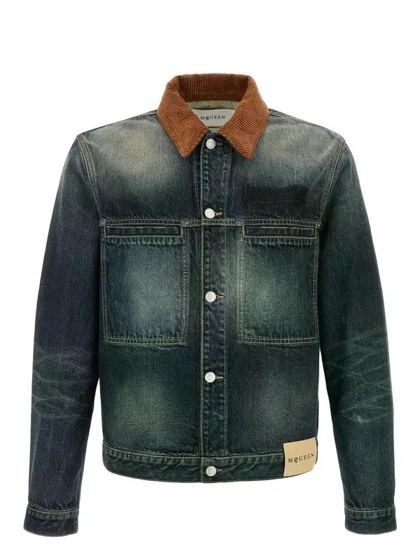 Alexander McQueen Corduroy-collar Denim Trucker Jacket - Blue